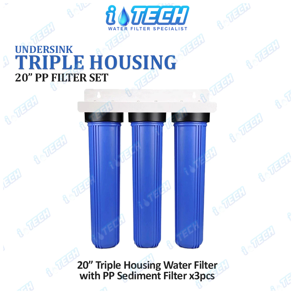 I-TECH Whole House 20" Triple Water Filter Housing Heavy Duty with PP ...