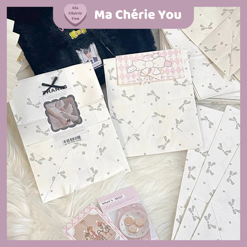 Ins Ribbon Korean Paper Bags Aesthetic Packaging Bags Wedding Birthday ...