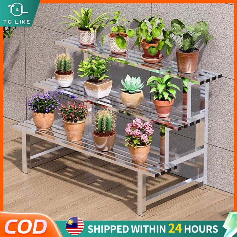2/3/4 Tier Flower Rack Multi Layer Rack Pots Garden Steel Rack Ladder ...