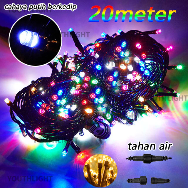 20M Black Wire Deepavali Light Outdoor Waterproof Lampu Diwali 200LED ...