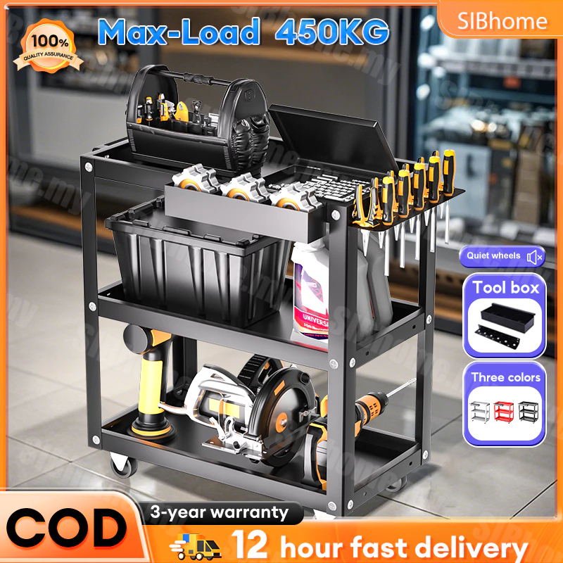 Tool Cart Trolley 3 Layer Service Trolley Heavy Duty Metal Steel Tools ...