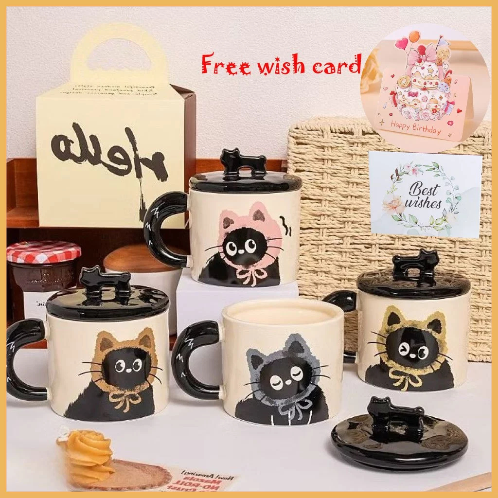 Cute Cat Mug With Lid Souvenir Gift Drinking Water Cup Cute Ceramic ...