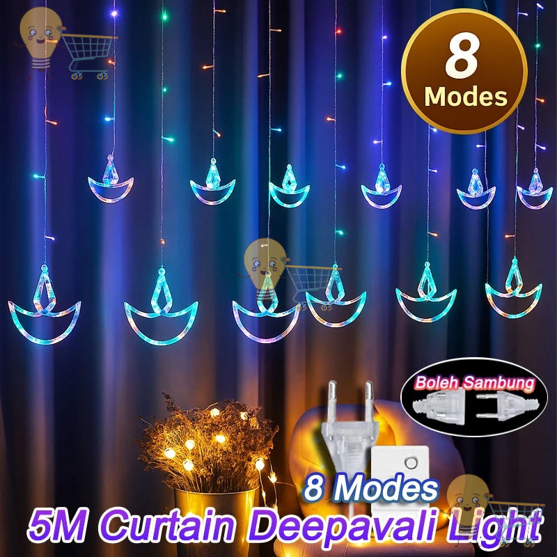 8Modes deepavali light 5Meter LED Diwali lcicle Light Curtain lamp ...