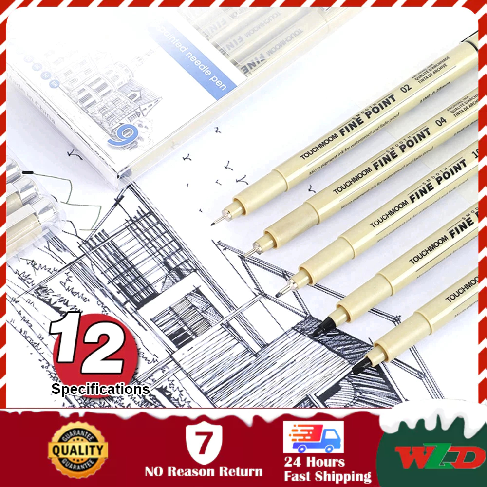 6/9/12 Pcs Fine Nibs Waterproof Pens Set Students Office Use Black ...