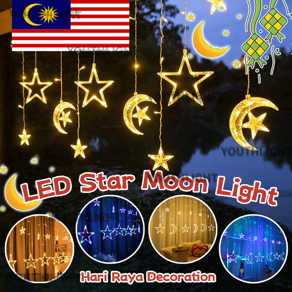 5 Meter Hair Raya Lights 158Led Led Star Moon Lights Curtain Dropping ...