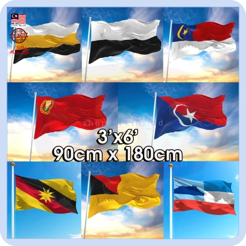 BENDERA NEGERI Malaysia State Flag Polyester Tiang Perak Johor Kedah Pahang Sabah Sarawak ...