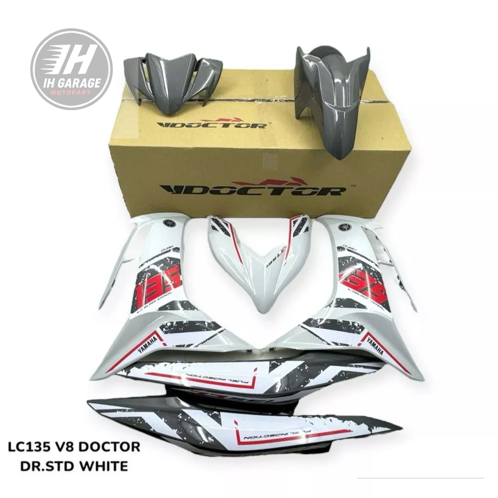 COVERSET YAMAHA LC V8 FI STD DESIGN DR WHITE GREY MALIBU DOCTOR SIAP ...