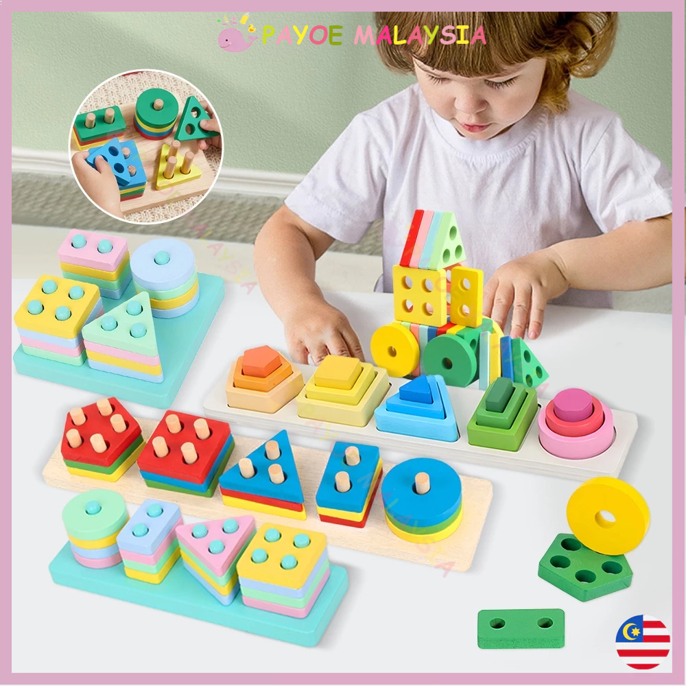 Payoe Wooden Blocks Matching Toy with Cube Shape and Number Color ...