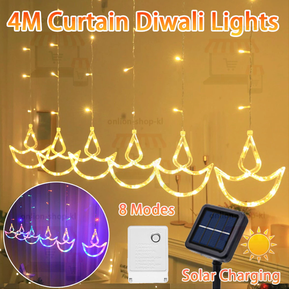 4M Solar Deepavali Light 8modes LED Diwali lcicle Light Curtain lamp ...