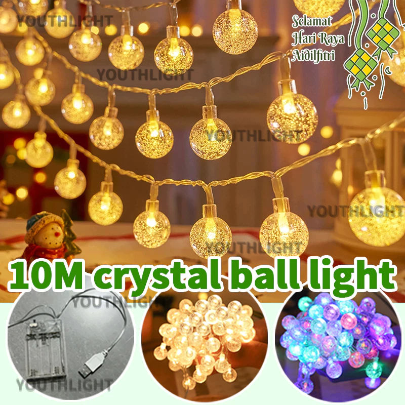 2025 Hari Raya Lights 10M String Crystal Ball Lights Battery&USB ...
