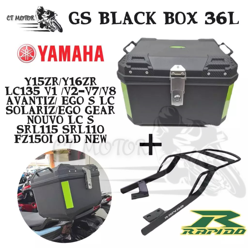 GS BLACK BOX 36L + MONORACK 1SET MOTORCYCLE Yamaha Y15 Y16 135LC ...