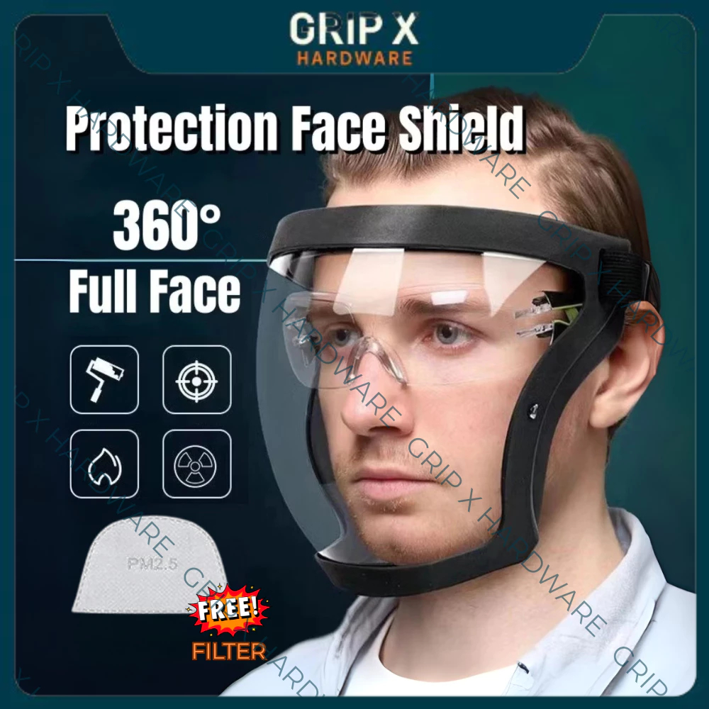 GRIP X Unisex Protective Full Face Shield Transparent Anti-Fog Dust ...