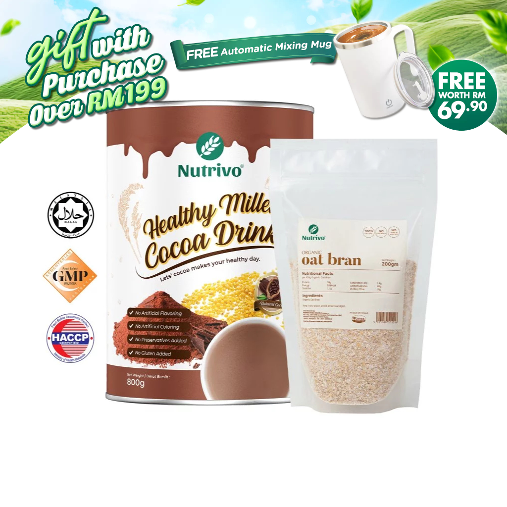 Nutrivo Breakfast Set - Millet Cocoa Drink + Oat Bran [HALAL] Multigrain Chocolate Instant ...