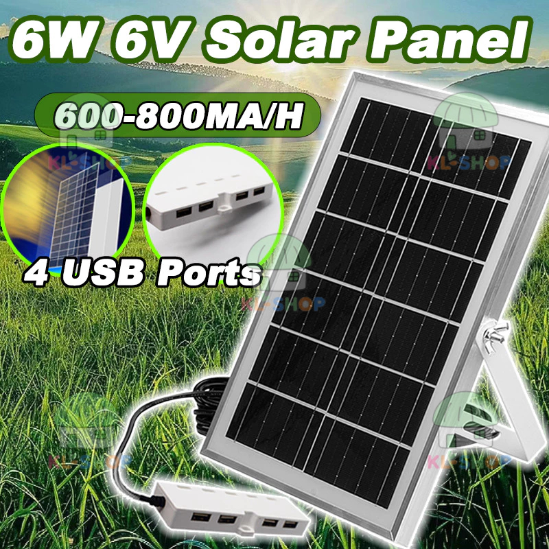 Portable Solar Panel 6W 6V Power Generator 2 LED Home Lighting System ...