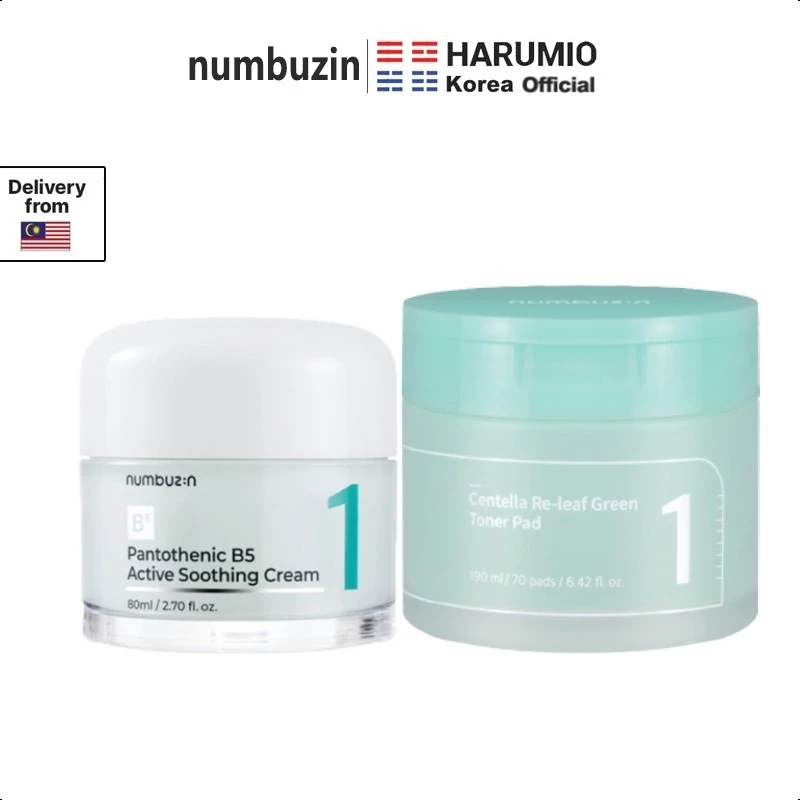 numbuzin no.1 pantothenic b5 active soothing cream 80ml+No.1 Centella Re-Leaf Green Toner Pad ...