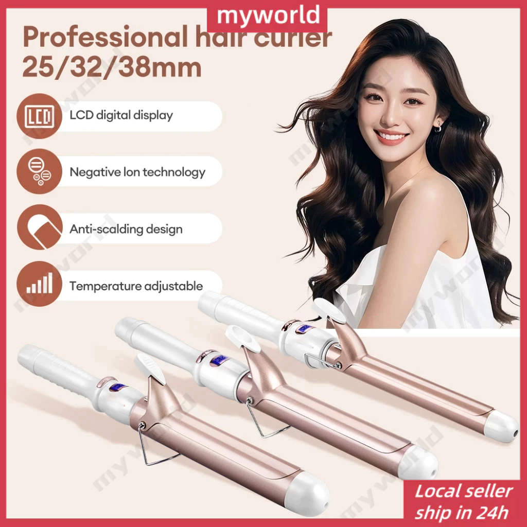 38mm Professional Hair Curler, Ceramic Tourmaline Curl Wand Barrel ...