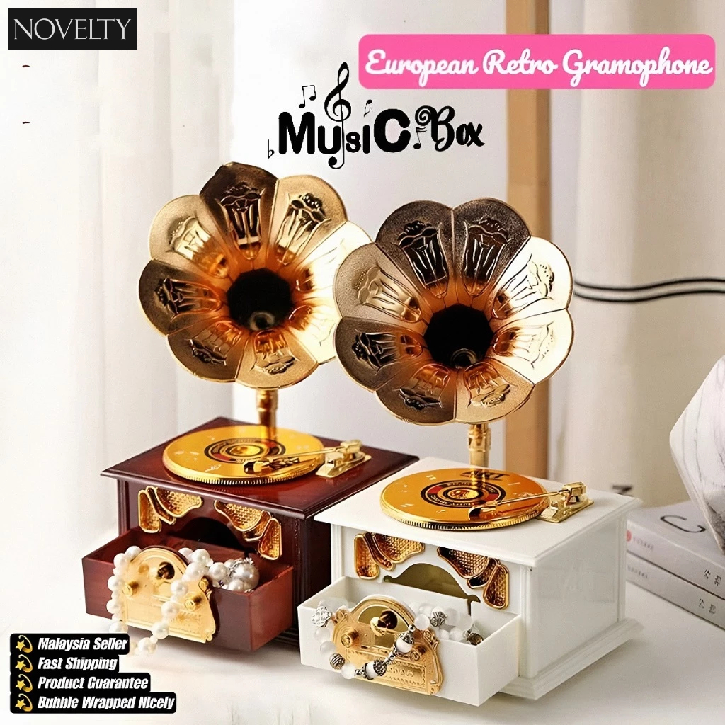 European Gramophone Music Box Console Table Decor Wall Shelves Hiasan ...