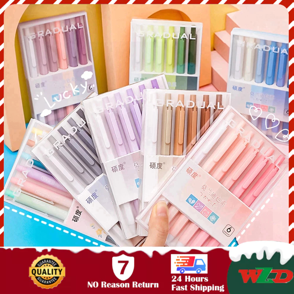 6 Pieces Boxed Gel Neutral Pens Press Pen Morandi Color Series 0.5mm ST ...