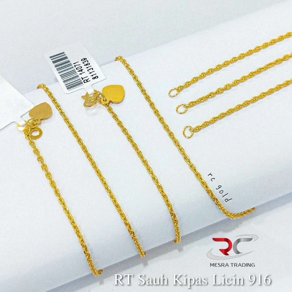 RANTAI TANGAN SAUH GTG DAUN KIPAS BAJET EMAS TULEN 916 GELANG TANGAN ...