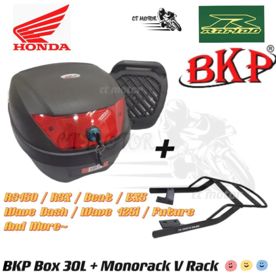 Kotak Motosikal 30L + Rak RAPIDO MONORACK BOX MOTOR Honda RS150 / EX5 ...