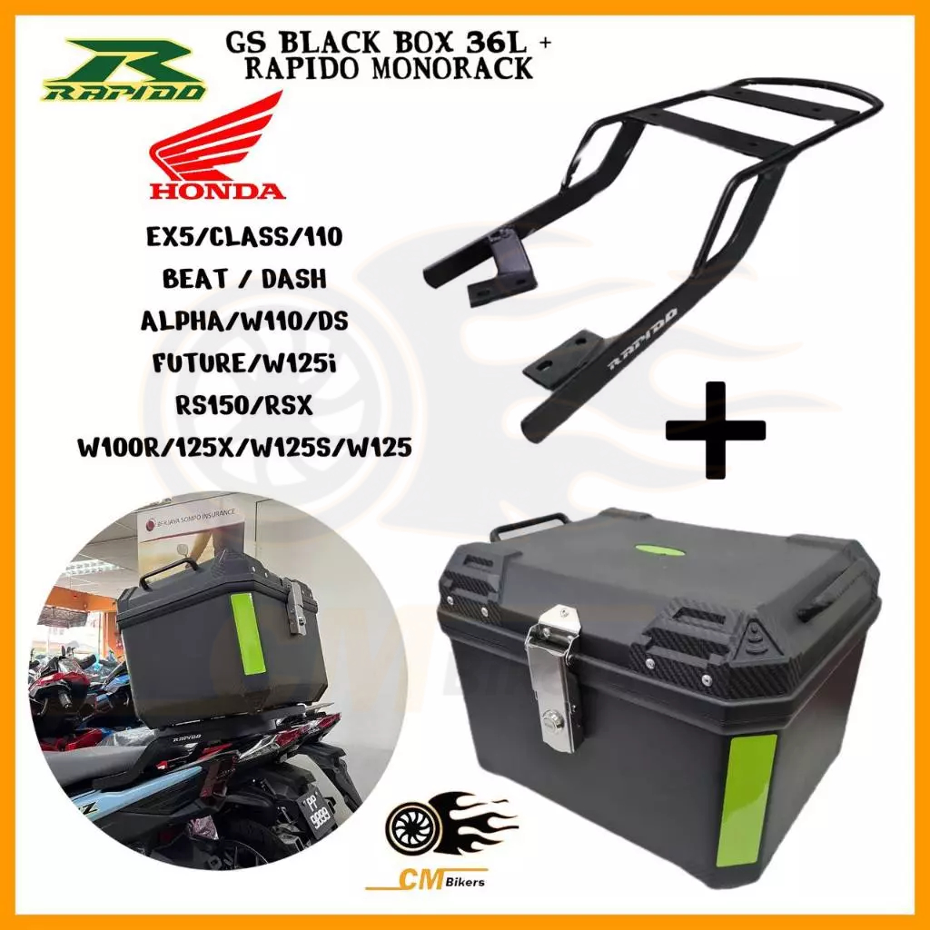 1 SET GS BLACK BOX 36L WITH MONORACK V RACK MOTORCYCLE MOTOR HONDA EX5 ...
