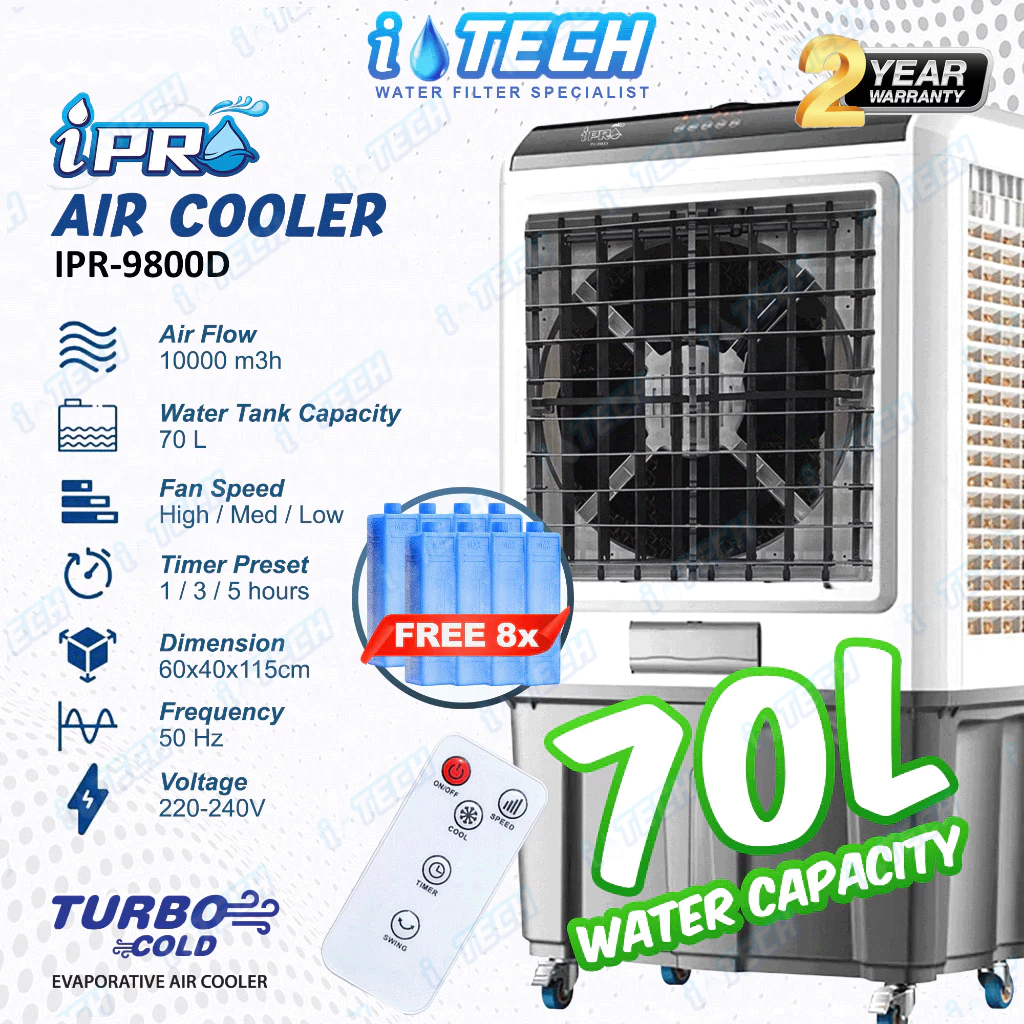 𝐈𝐏𝐑𝐎 High Performance Air Cooler 70L Cooling Fan Air Conditioner Evaporative Cooling System 冷風扇 ...