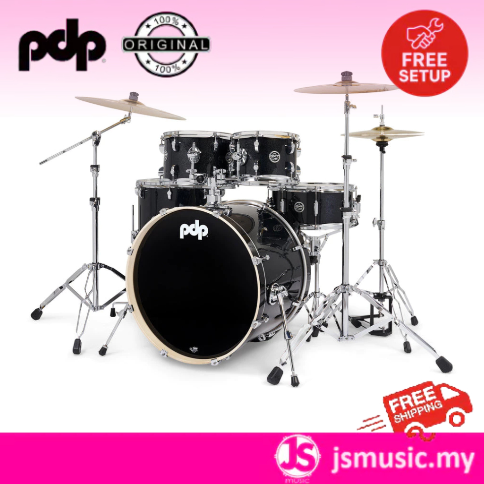 DW PDP Mainstage 5-pc Drum Kit with Hardware, Stool & Cymbals - Black ...
