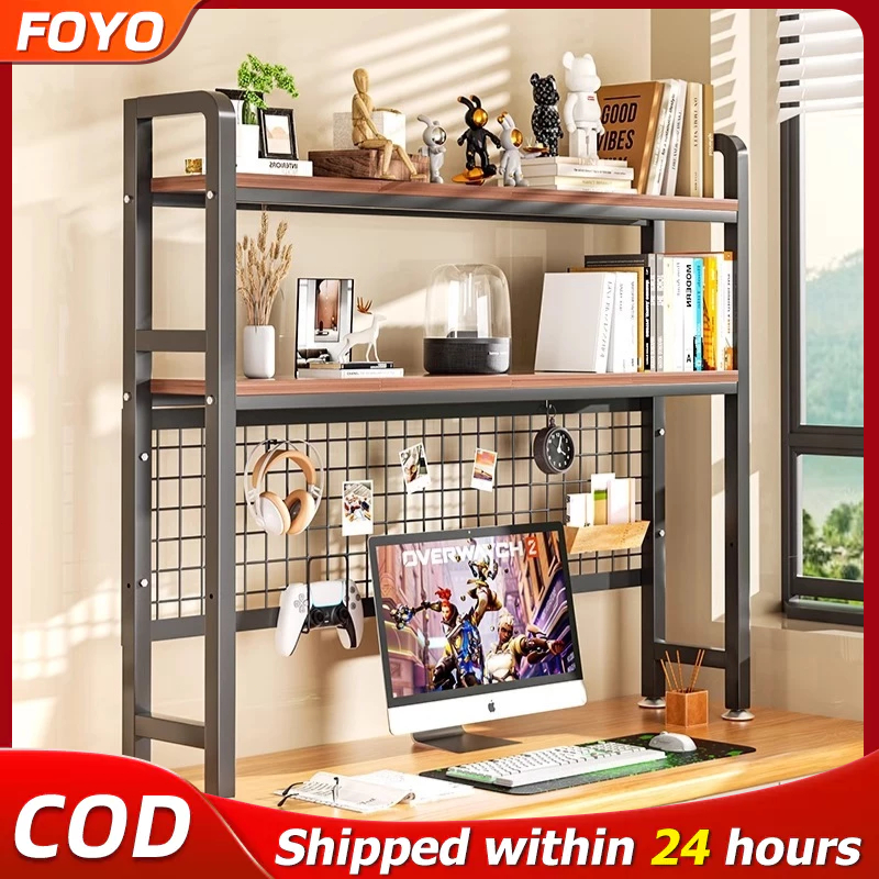 2 Layer Desktop Storage Shelf Office Table Storage Rack Bookshelf ...