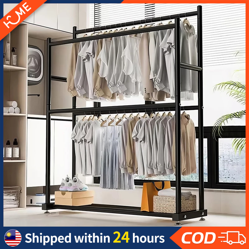 Double-Pole Clothes Hanging Rack Rak Baju Besi Cloth Clothes Rack ...