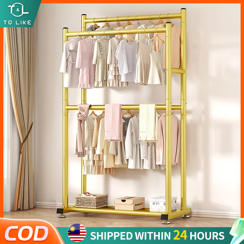 Double Pole Clothes Rack Rak Baju Besi Steel Cloth Stand Penggantung ...