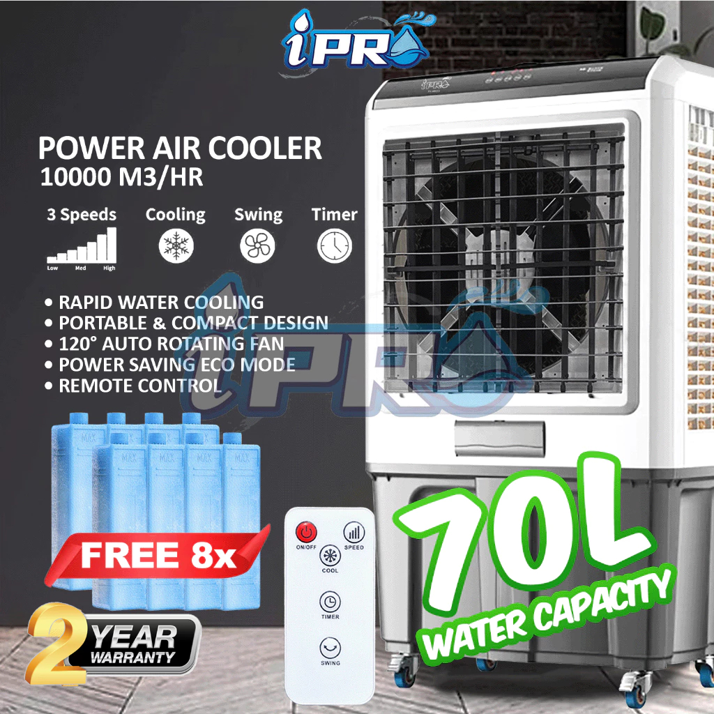 𝐈𝐏𝐑𝐎 Portable Air Cooler 60L / 70L Water Tank Aircond Max Flow 100cm 3 ...