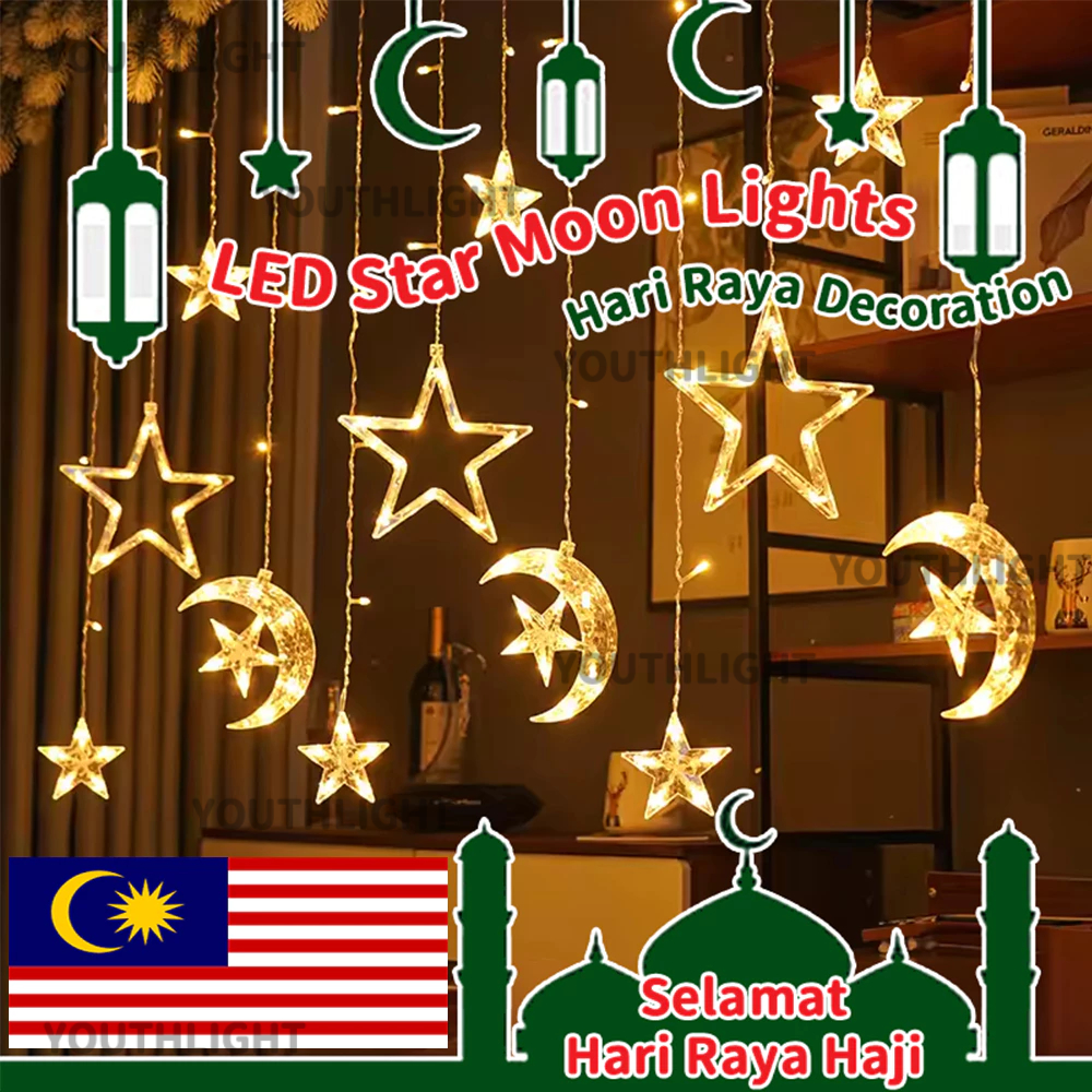 🌙Lampu Raya 5M Ramadan Led Curtain Lights 8Modes Lighting Fairy String ...