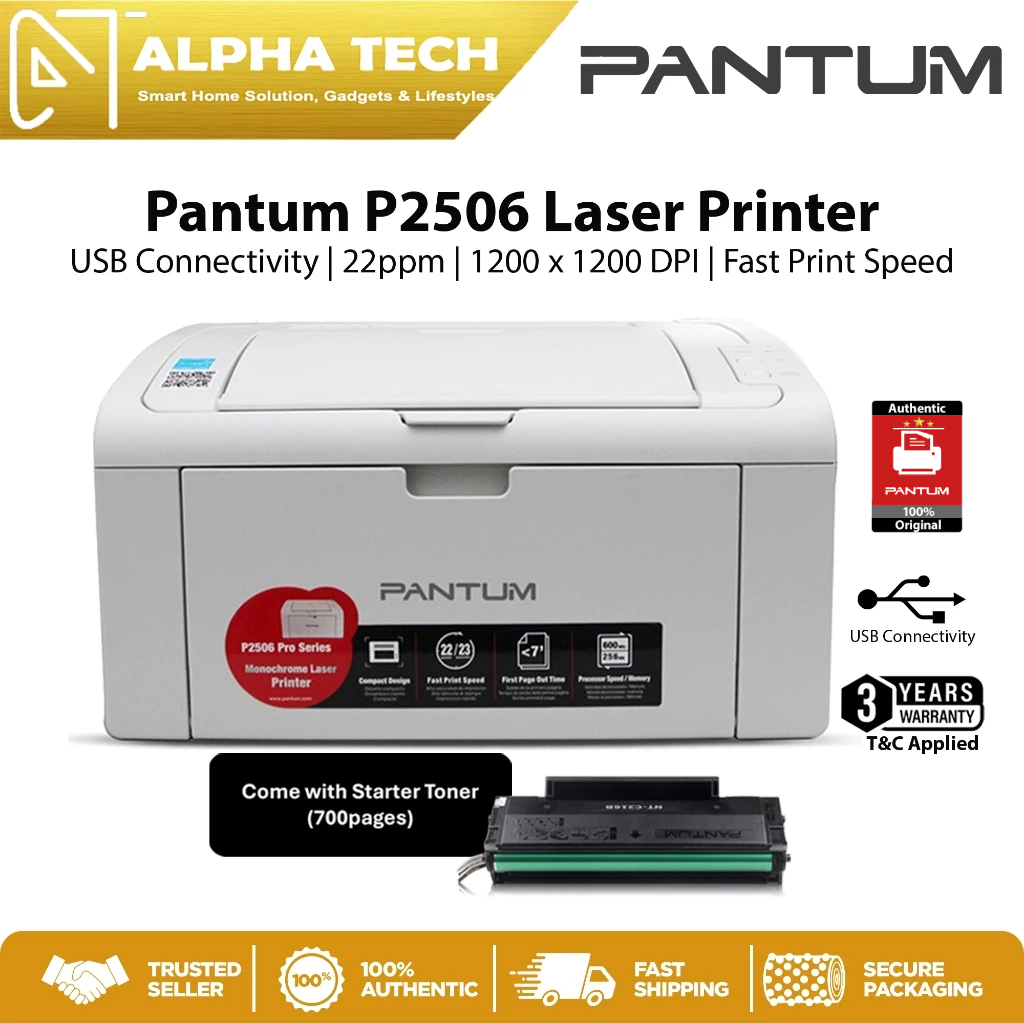 Pantum P2506 Monochrome Laser Printer | 600 MHz | USB Connectivity | Up ...