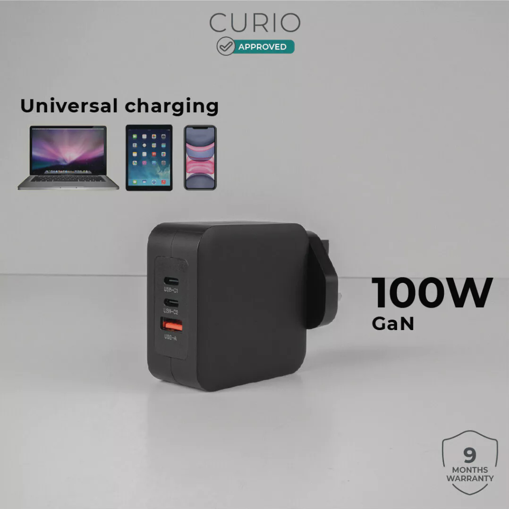 CURIO 3 Ports Universal GaN Fast Charger/PD QC/2 USB-C 1 USB-A for ...