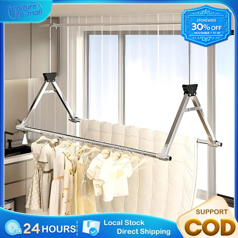 Double Pole Clothes Rack Stainless Steel Extendable Drying Rack Clothes ...