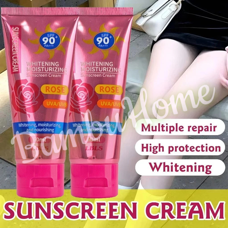 60ml SPF90+ Whitening Sunscreen Rose Sunblock Cream Face & Body High ...