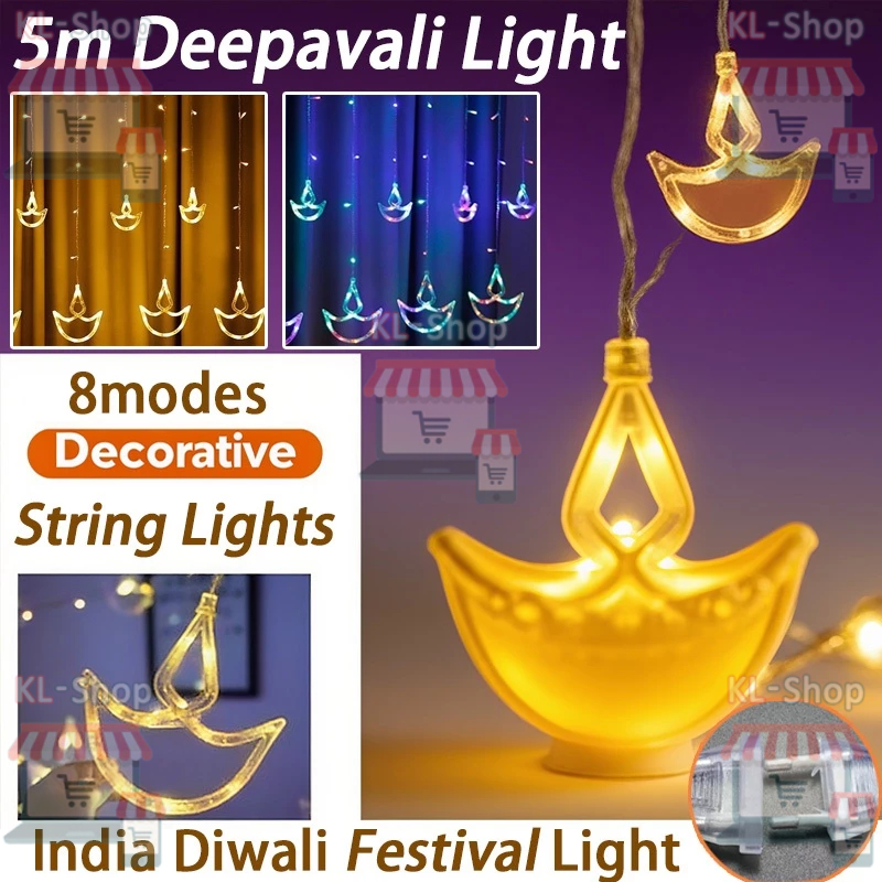 【KL 24H Ship Out】5m 3color deepavali light 11modes LED Diwali Curtain ...
