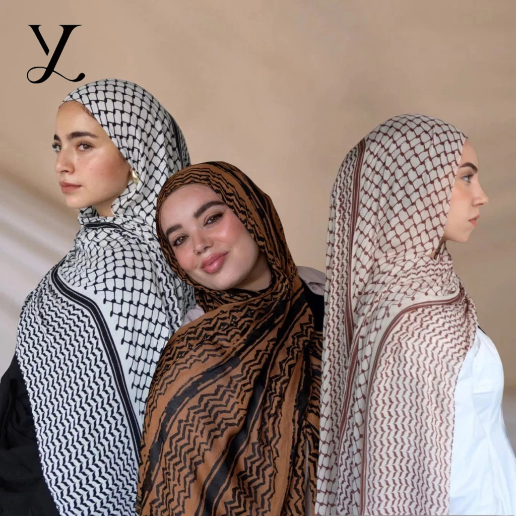 YLEM Printd Chiffon Hijab Tudung Keffiyeh Scarf Bubble Chiffon ...