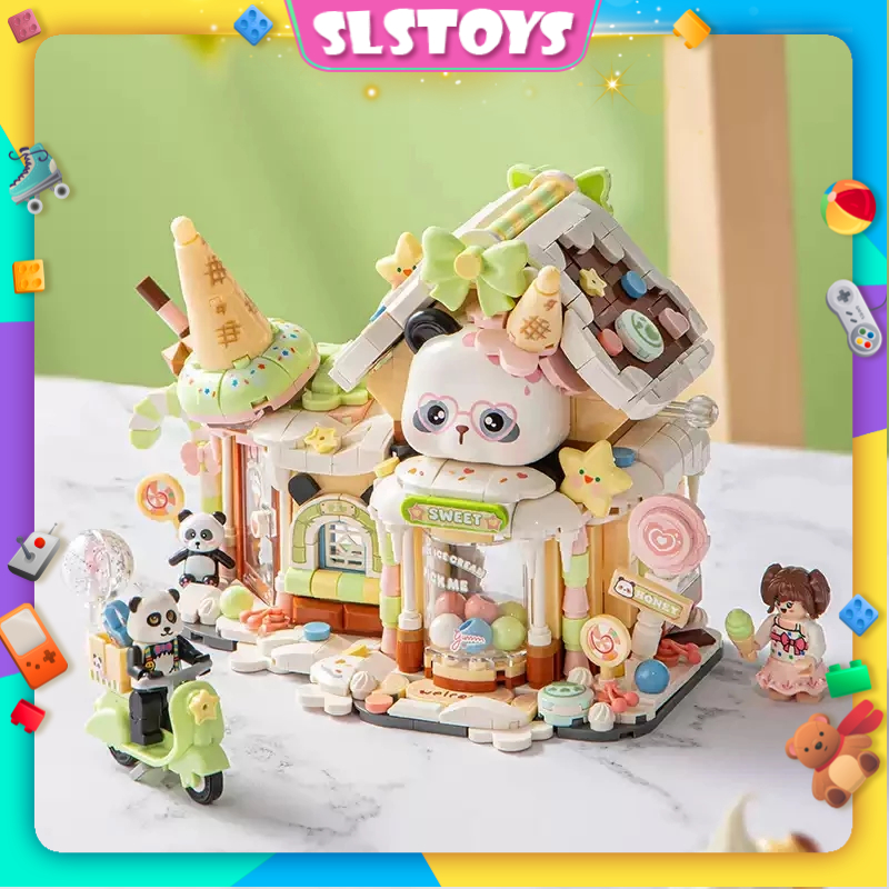 LOZ Panda Ice Cream Shop House Educational Assembling Building Gift ...