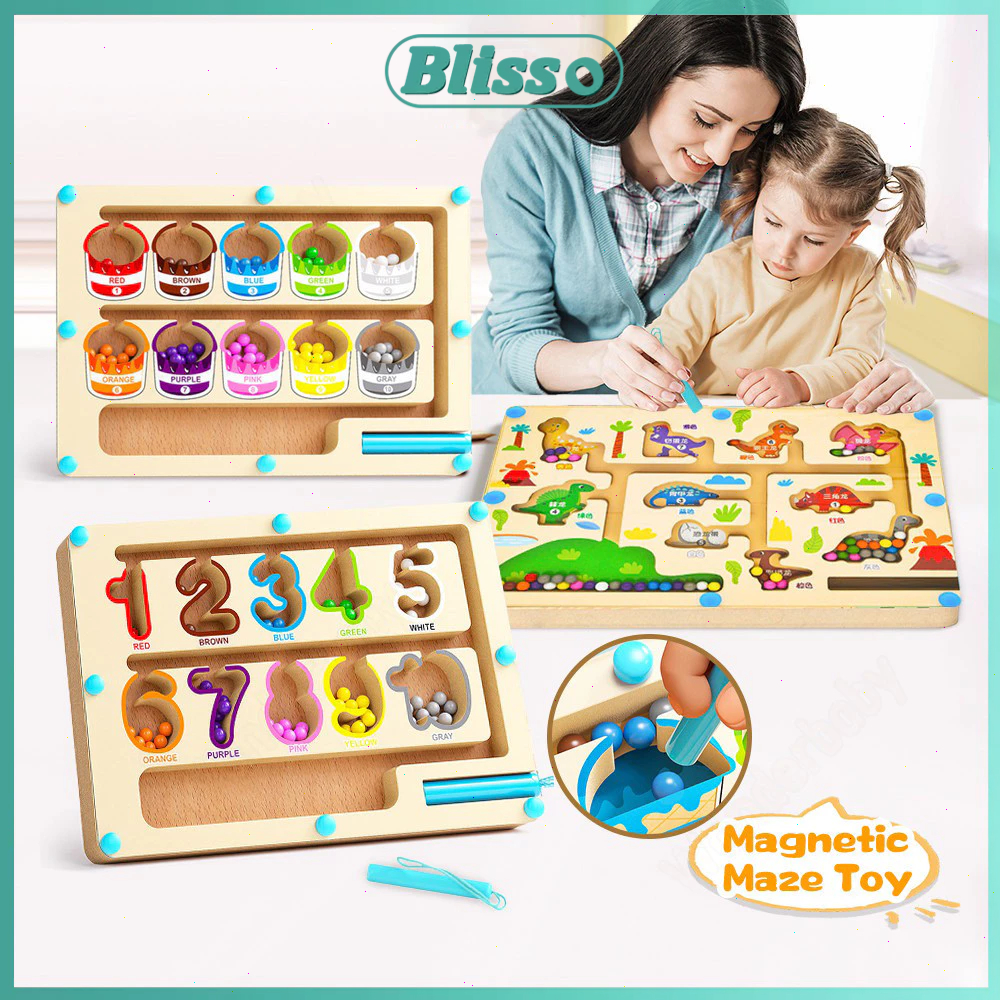 Blisso Magnetic Number Counting Toy Wooden Magnetic Color Matching Maze ...