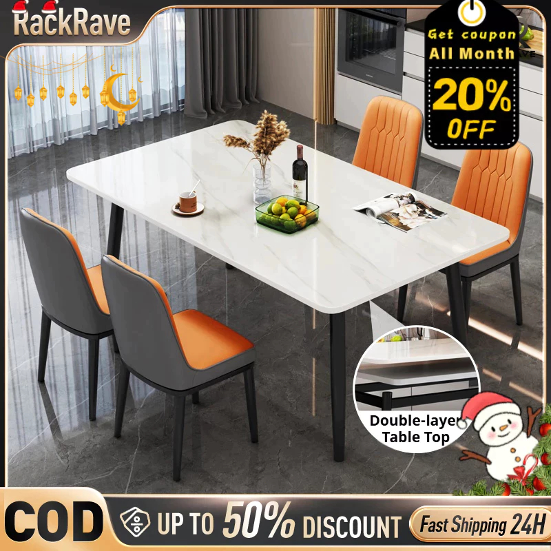 RR-Dining Table Meja 4/6/8 Table And Chair Set Imitation Marble Banquet ...