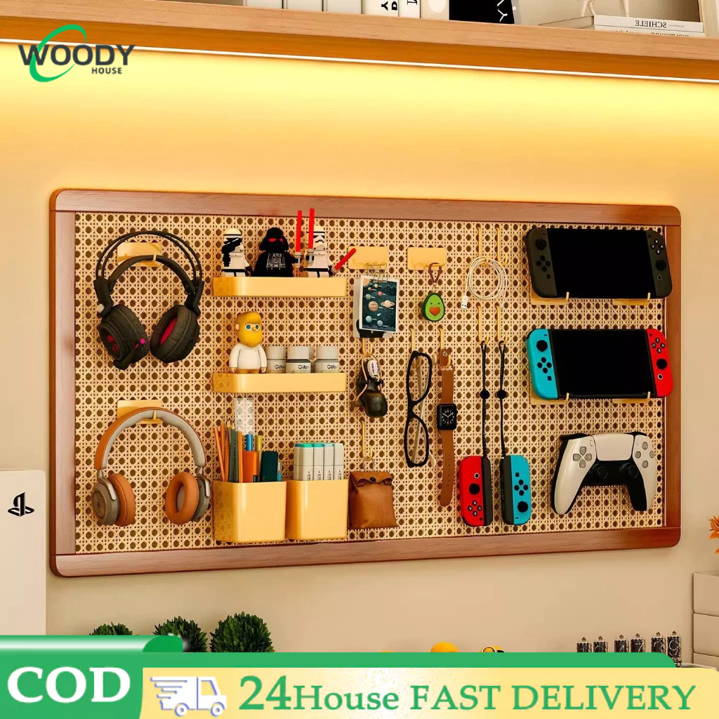 Wooden wall-mounted storage rack, perforated display board rack ...