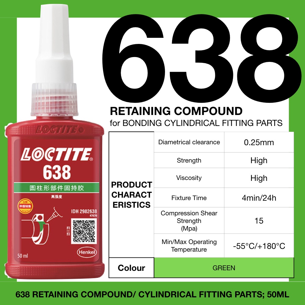 50ml 638 GREEN 25min curing time 0.1MM GAP Retainin Compound Part shaft ...