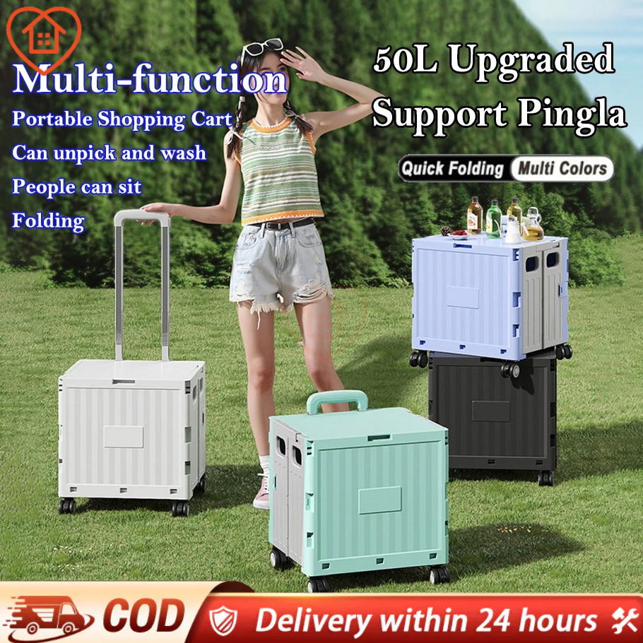 50L Foldable Shopping Cart Trolley Storage Movable Compact Stair ...