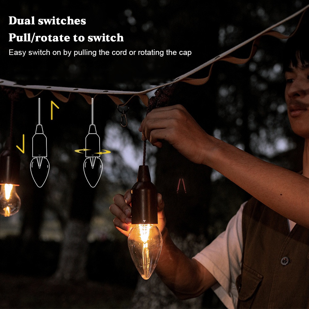 Charlcomy Wood Grain Pull String Light Camping Glamping Warm Hanging ...