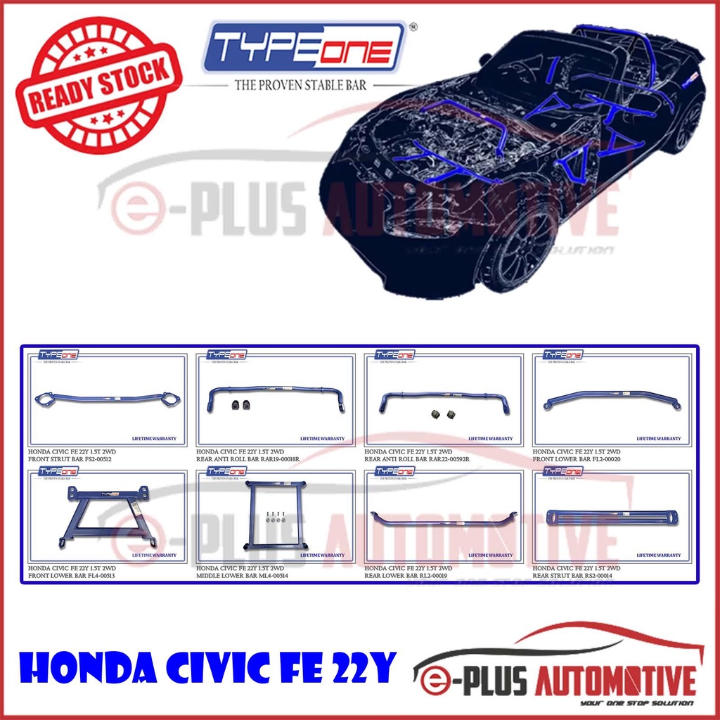 Honda Civic FE 2022 Type One Stable Bar Multi Point Strut Safety Racing ...