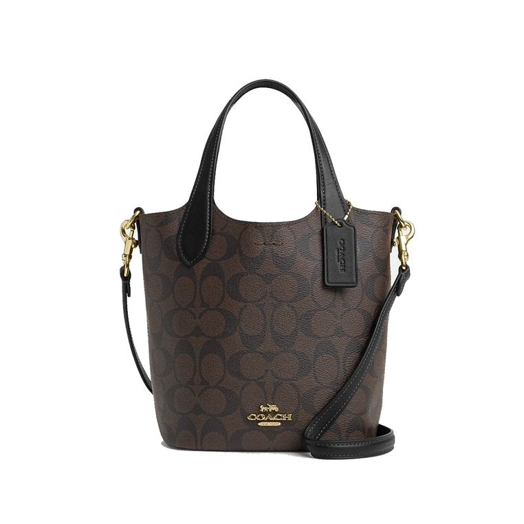 Coach Hanna Bucket Bag In Signature Canvas - Walnut Black | Shopee Malaysia