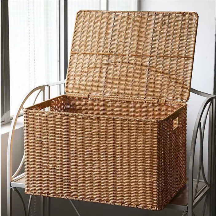 XXL Size Rattan Basket with Lid Hand-Woven Wicker Basket Rattan Storage ...