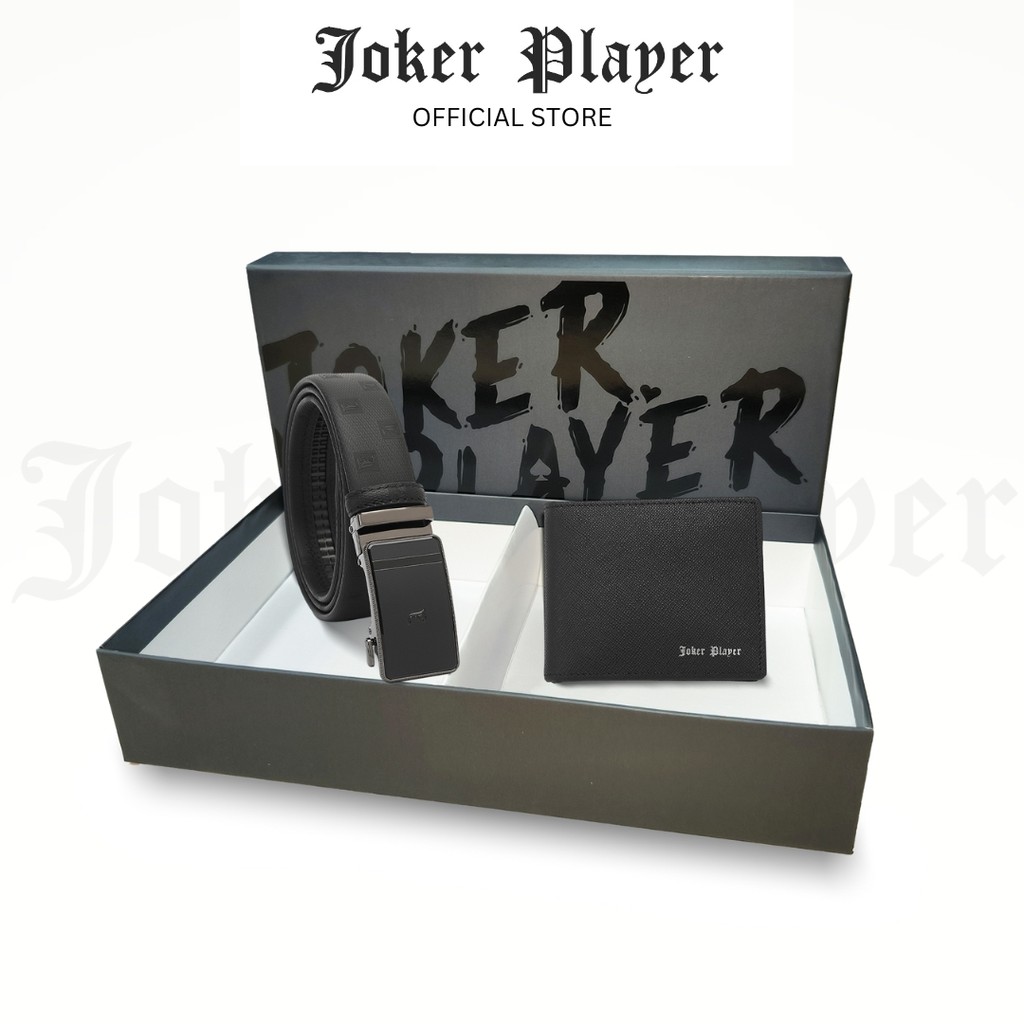 Joker Player Men RFID Bifold Wallet And 35mm Auto Belt Gift Set - Black ...