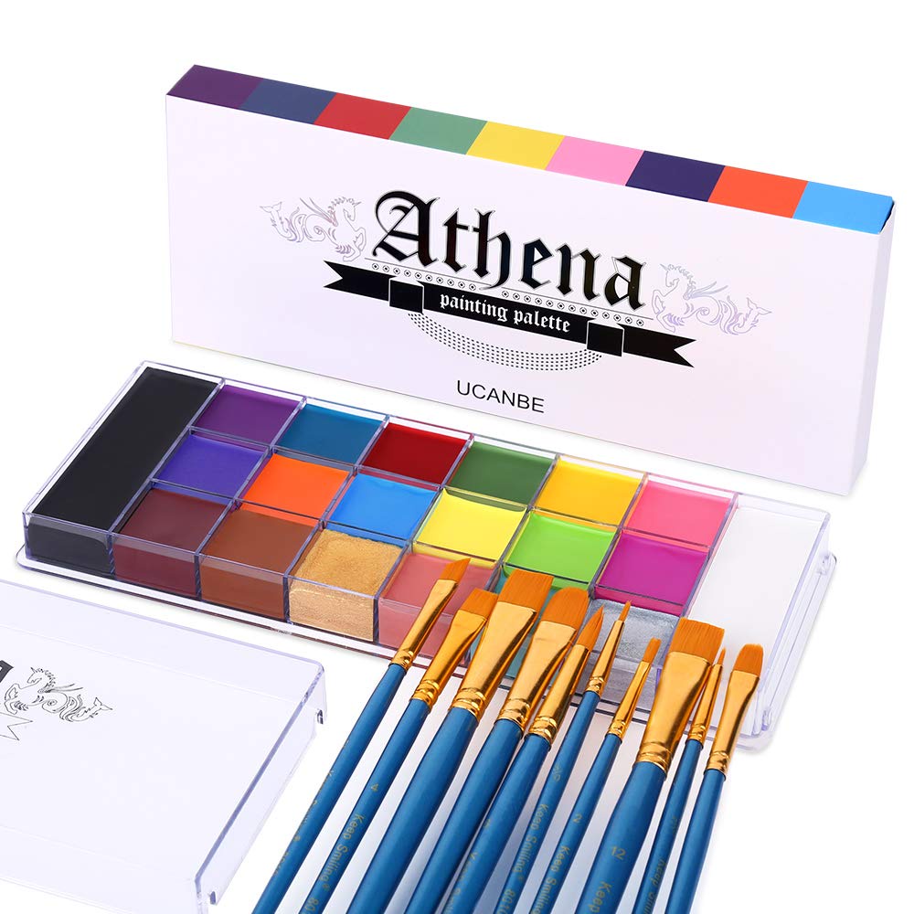 UCANBE 20 Colors Dolan Face Paint with 10 Professional Brushes Body ...